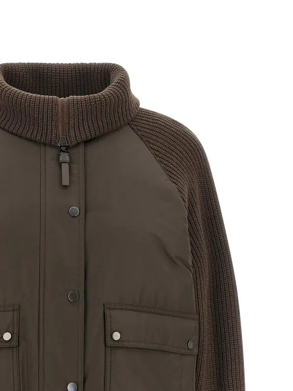 Brunello Cucinelli Knit Insert Down Jacket - Brown