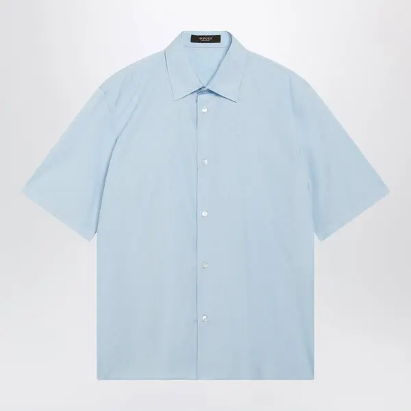 Gucci Gg Cotton Poplin Short-sleeve Shirt In Light - Blue