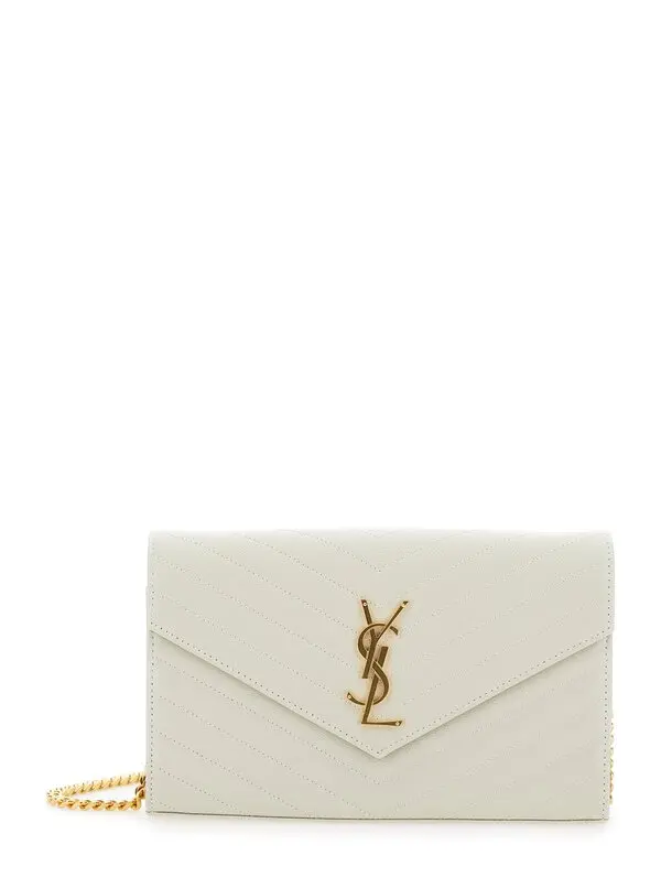 Saint Laurent Pouch 'cassandre' With Chevron Leather Detail - White