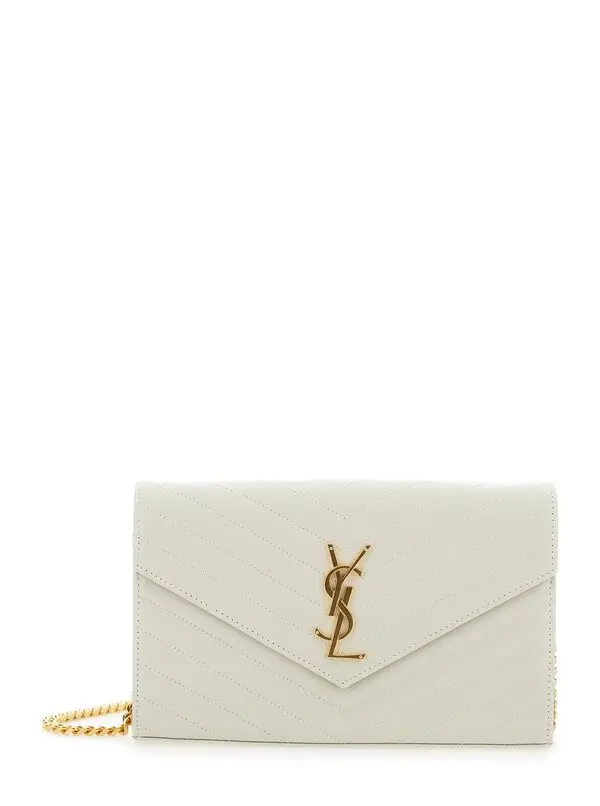 Saint Laurent Cassandre Chevron Leather Pouch - White