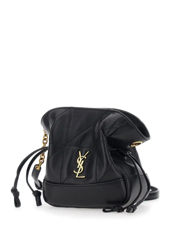 Saint Laurent Crossbody Bag With Drawstring Closure And Cassandre Plaque On The Front In Leather - Black