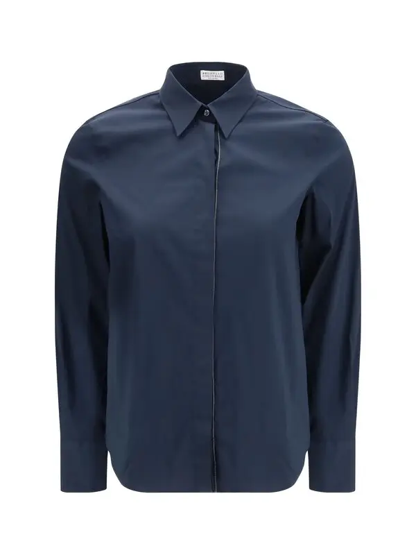Brunello Cucinelli Embellished Cotton Shirt - Blue