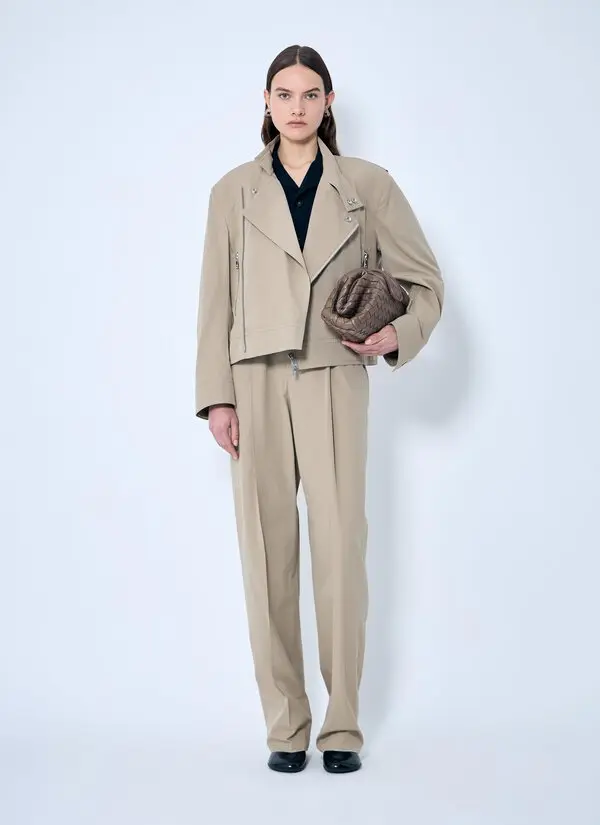 Bottega Veneta Compact Cotton Belted Pants - Cream