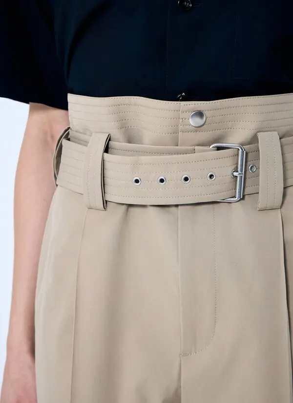 Bottega Veneta Compact Cotton Belted Pants - Cream