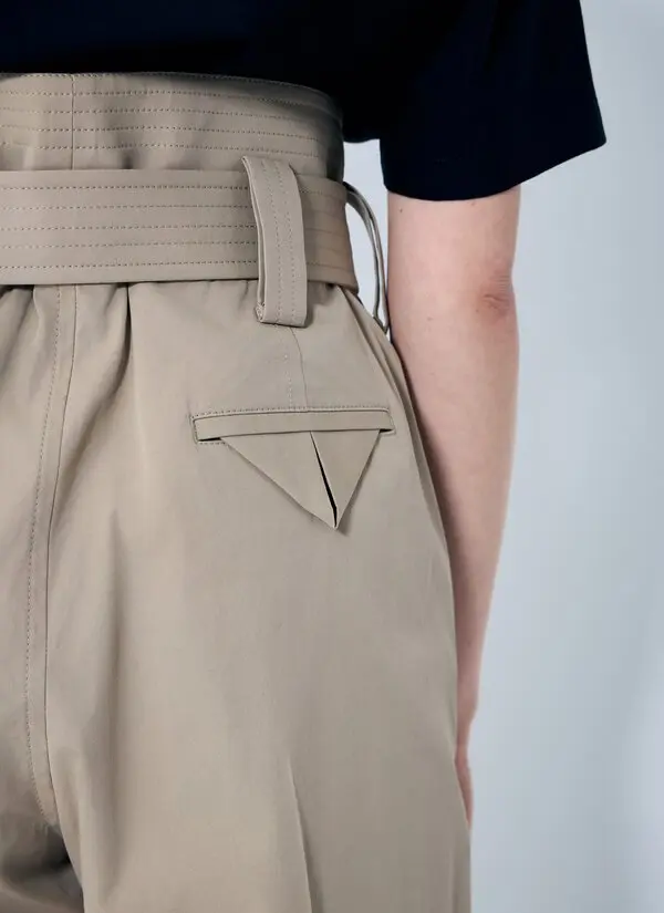Bottega Veneta Compact Cotton Belted Pants - Cream