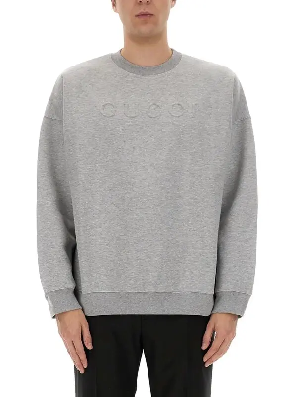 Gucci Jersey Sweatshirt With Embossed Logo - Gray