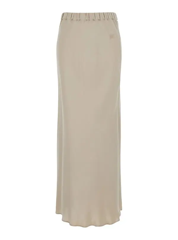 Max Mara Sospiro' Beige Skirt With Logo Embroidery On The Front And Elasticized Waist In Silk For - Cream