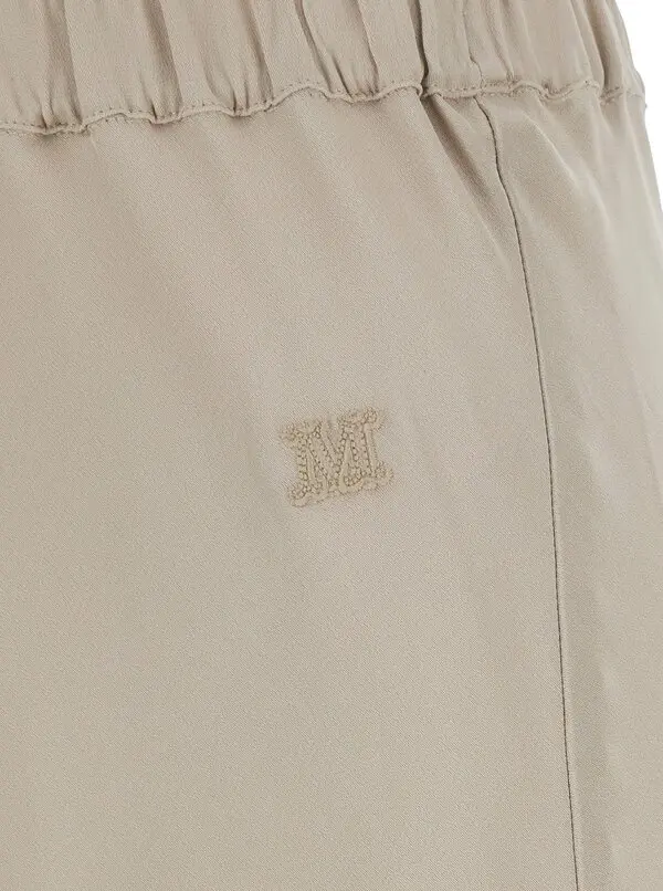 Max Mara Sospiro' Beige Skirt With Logo Embroidery On The Front And Elasticized Waist In Silk For - Cream