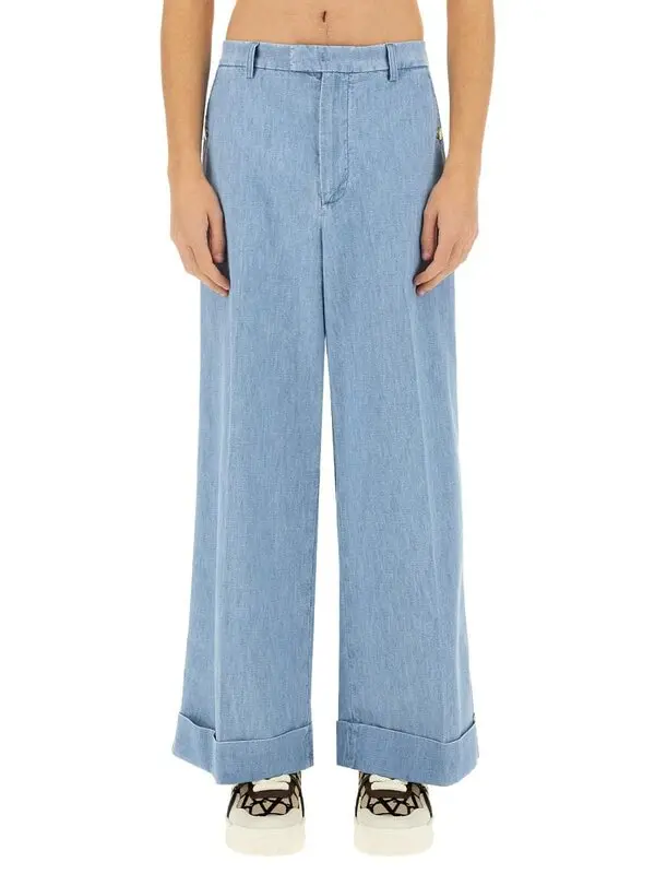 Valentino Garavani Wide Fit Denim Trousers With Lapels - Blue