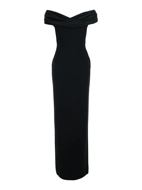 Solace London Adele' Long Dress With Off-shoulder Design And Draped Neckline In Tech Fabric For - Black