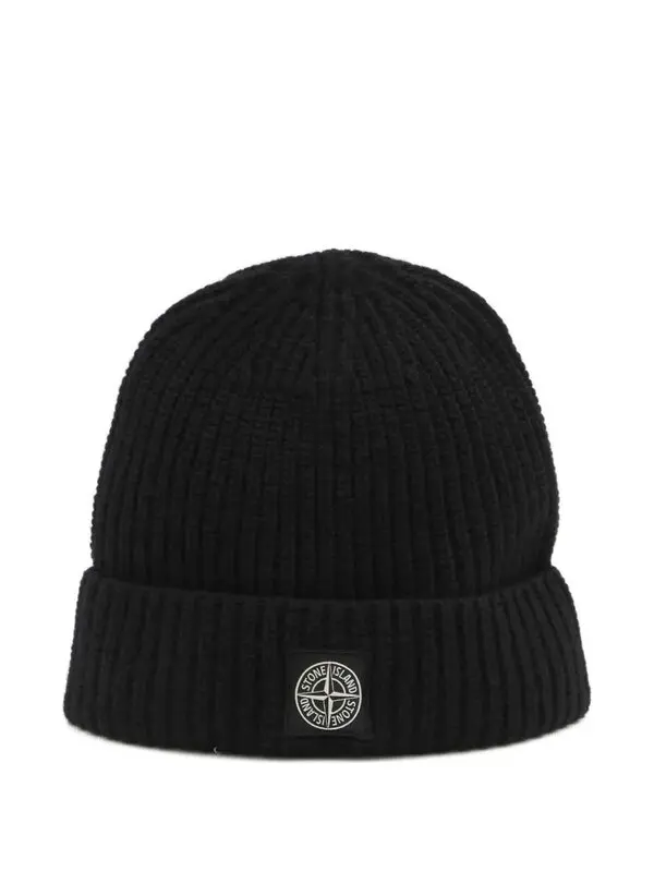 Stone Island Ribbed Knit Beanie With Logo