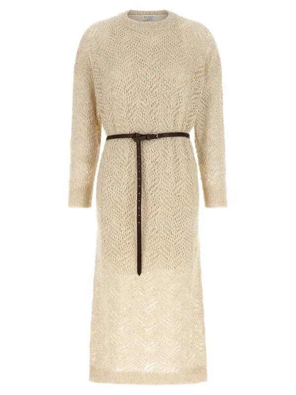 Brunello Cucinelli Dazzling Abstract Leaf Midi Dress - Cream