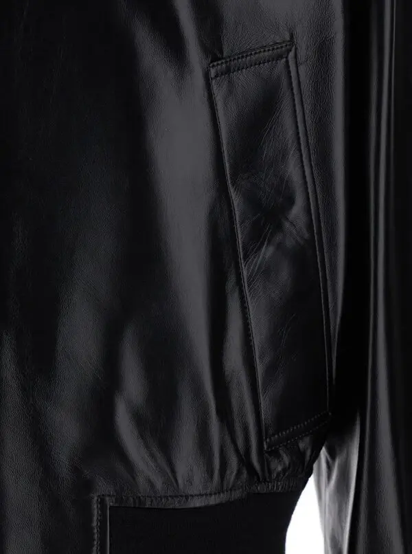 Bottega Veneta Black Bomber Jacket With Two Front Welt Pockets In Leather