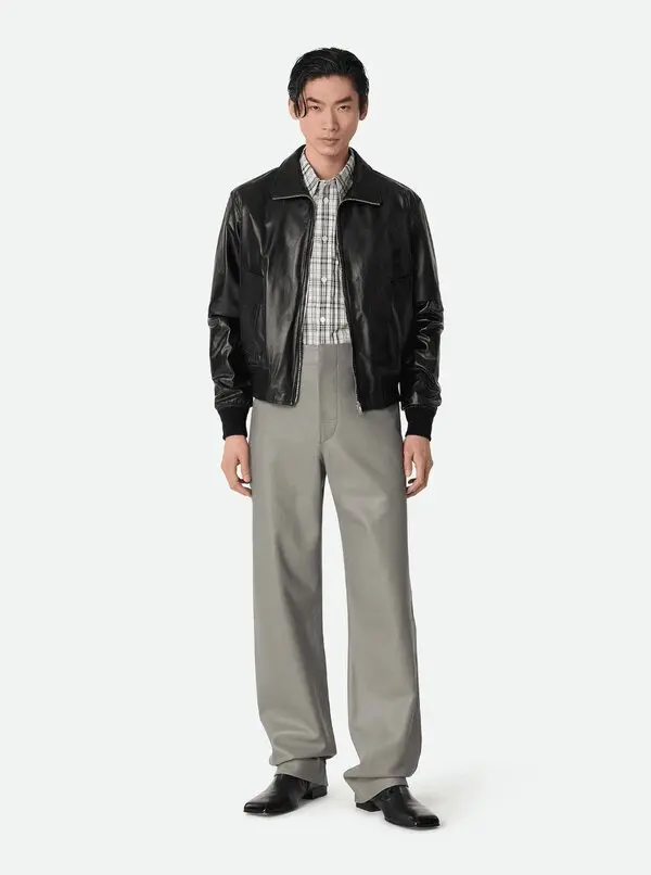 Bottega Veneta Black Bomber Jacket With Two Front Welt Pockets In Leather