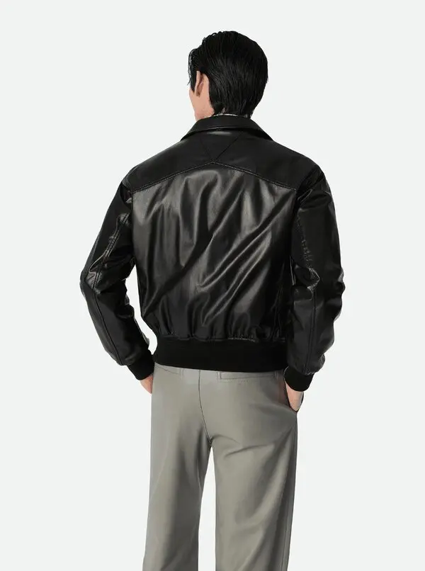 Bottega Veneta Black Bomber Jacket With Two Front Welt Pockets In Leather