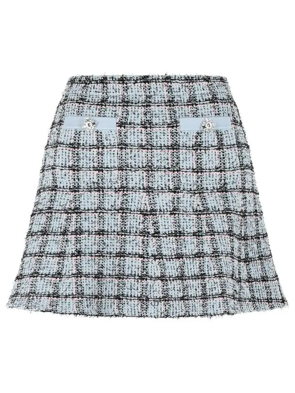 SELF-PORTRAIT Short Skirt In Light Cotton Blend - Blue