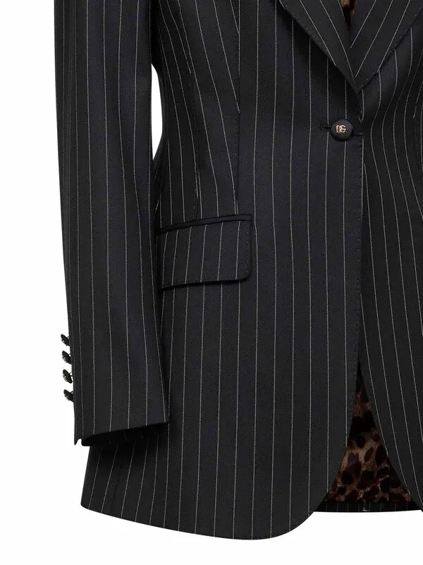 Dolce & Gabbana Black Pinstriped Stretch Wool Single-breasted Jacket