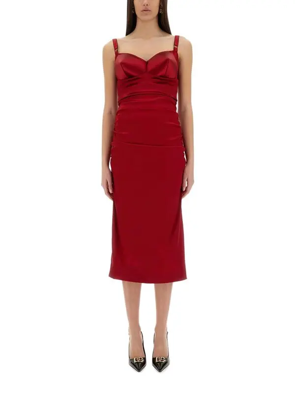 Dolce & Gabbana Longuette Dress With Cone Cups - Red