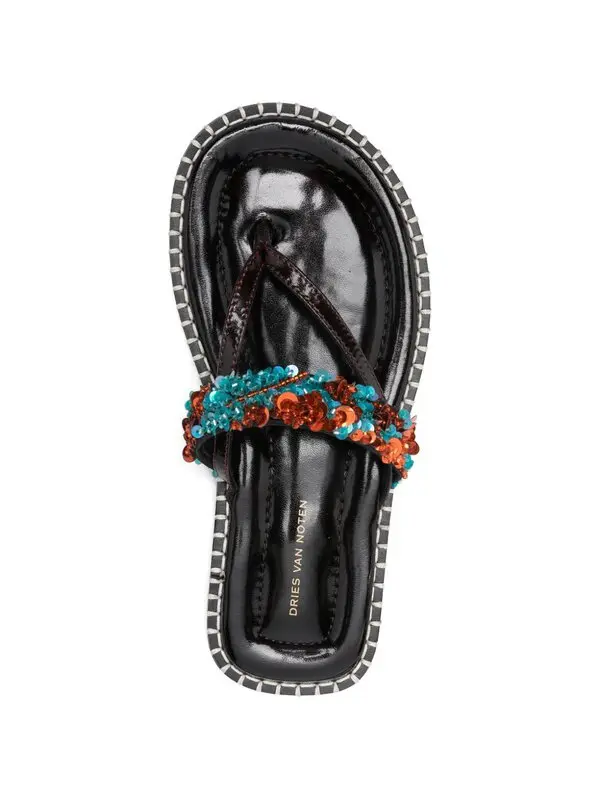 Dries Van Noten Embroidered Leather Thong Sandals - Multicolor