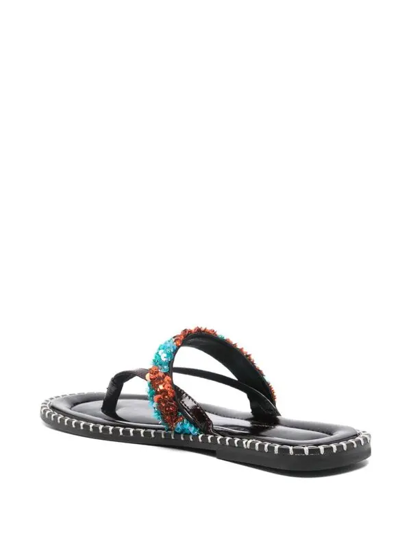 Dries Van Noten Embroidered Leather Thong Sandals