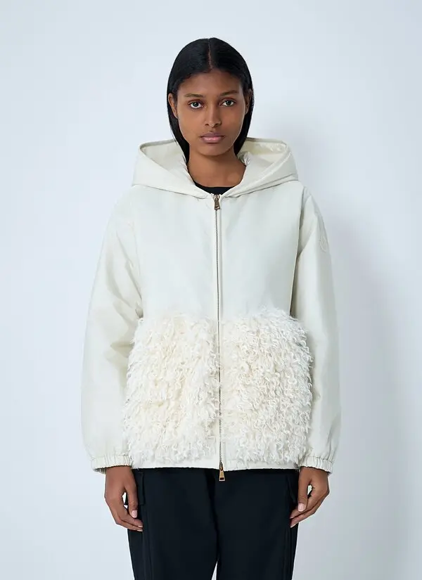 Moncler Eco Nylon Shearling-panel Coat - White
