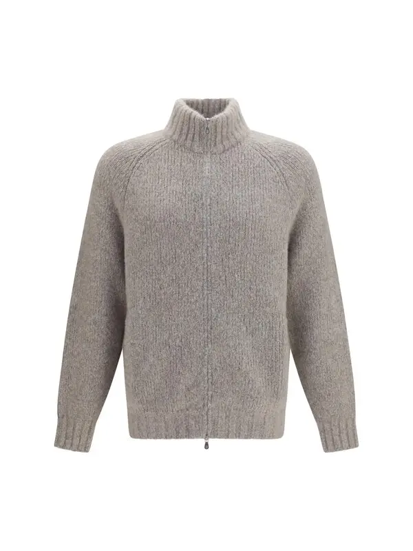 Brunello Cucinelli High-neck Cashmere And Silk Cardigan With Zip - Gray
