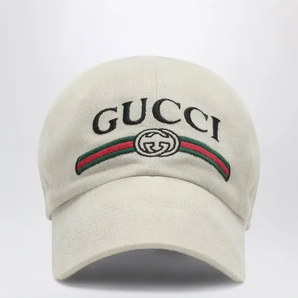 Gucci Beige Cotton Baseball Cap With Embroidered Logo