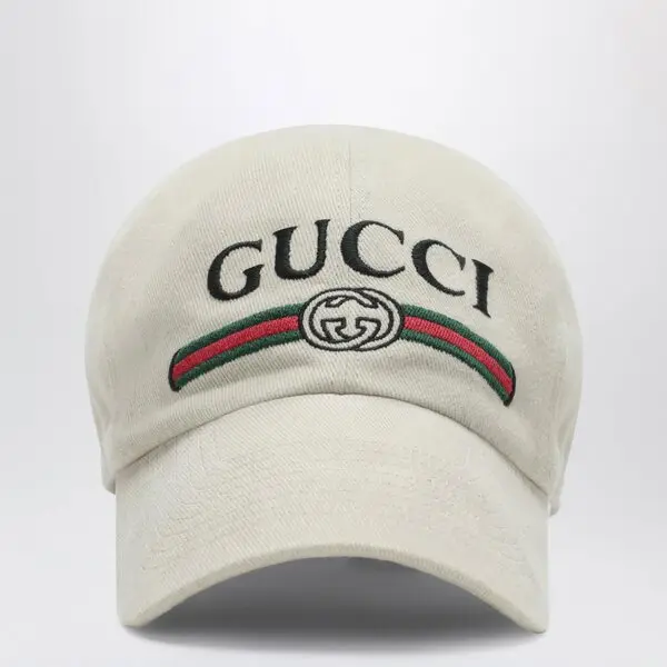 Gucci Beige Cotton Baseball Cap With Embroidered Logo - Cream
