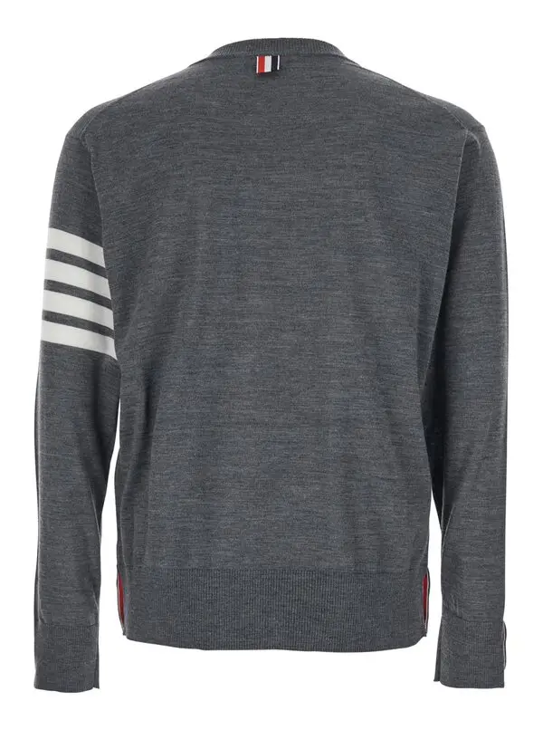 Thom Browne Grey Crew Neck Sweater With 4-bar Detail In Virgin Wool For
