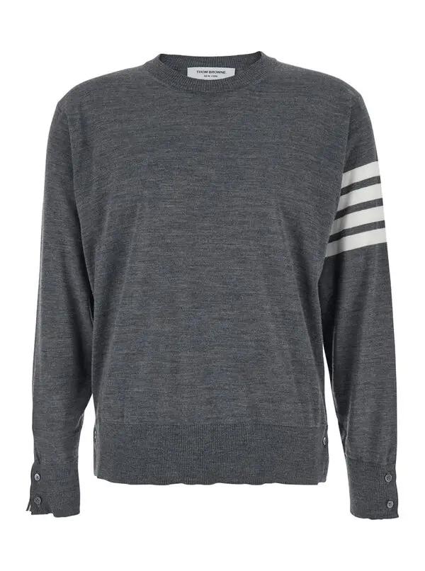 Thom Browne Virgin Wool Crew Neck Sweater With 4-bar Detail - Gray