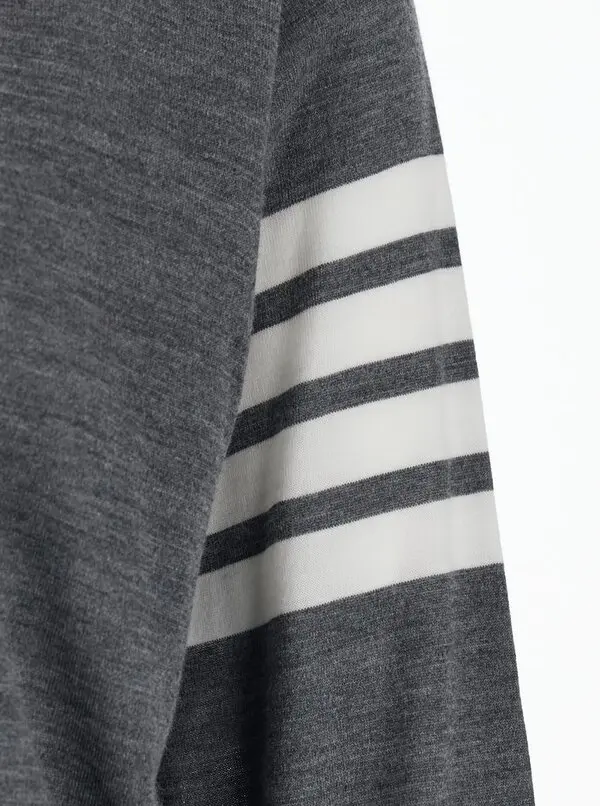 Thom Browne Virgin Wool Crew Neck Sweater With 4-bar Detail - Gray