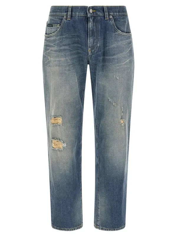 Dolce & Gabbana Destroyed Logo Plaque Jeans