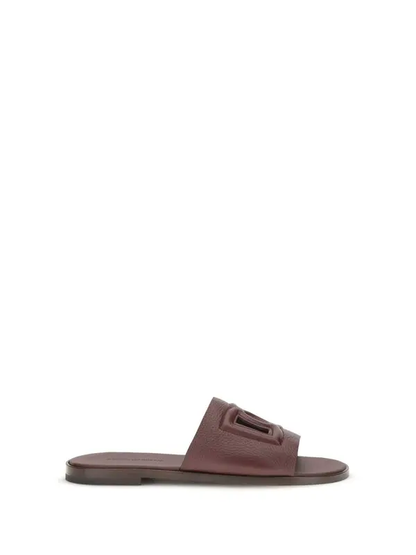 Dolce & Gabbana Grained Leather Sandals - Brown