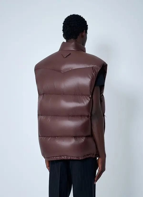 Prada Re-nylon Down Vest - Brown