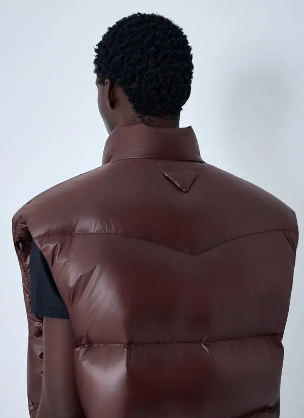 Prada Re-nylon Down Vest - Brown