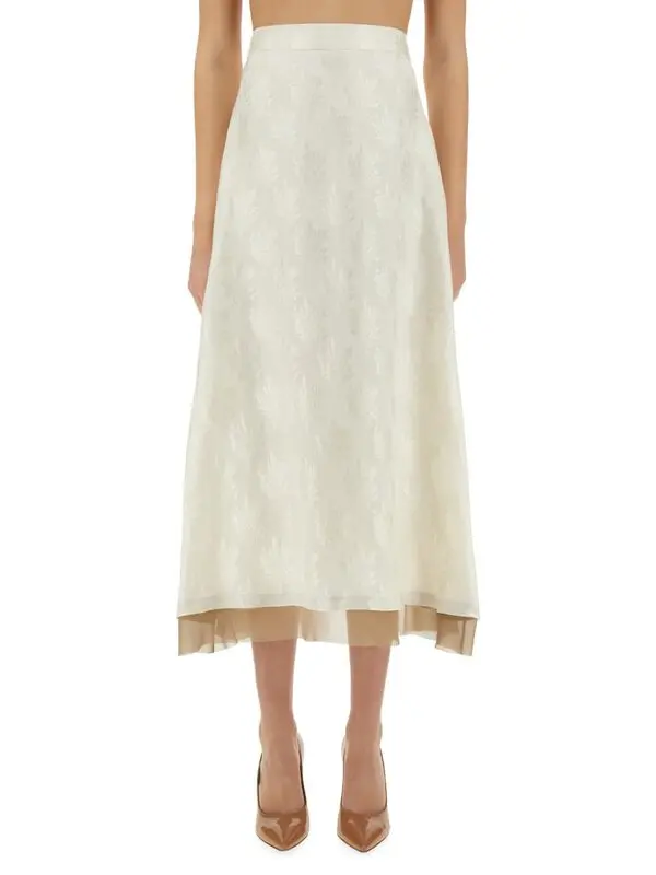 Fendi Ff Silk Skirt - Cream