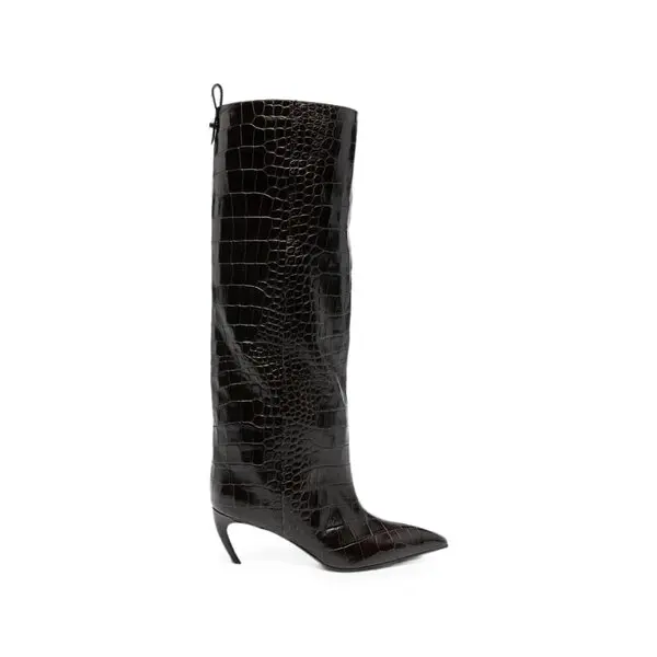 Attico Croc-effect Calf Leather Kitten Heel Boots - Brown