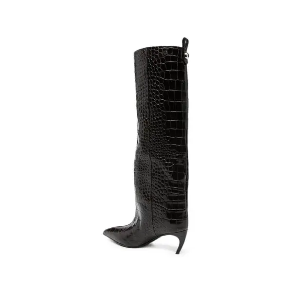Attico Croc-effect Calf Leather Kitten Heel Boots - Brown