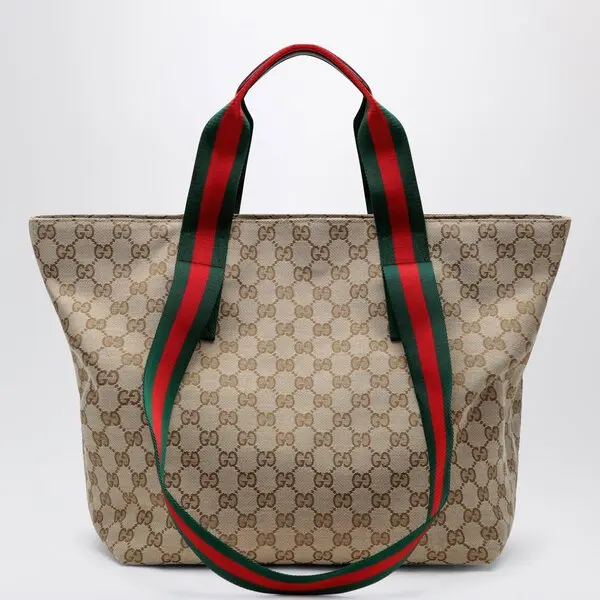Gucci Small Shopping Bag In Sand Beige Gg Fabric - Cream