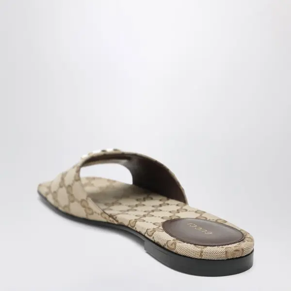 Gucci Double G Gg Canvas Slides - Cream