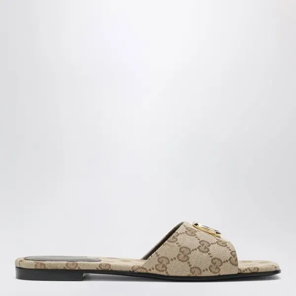 Gucci Gg Canvas Slides - Cream