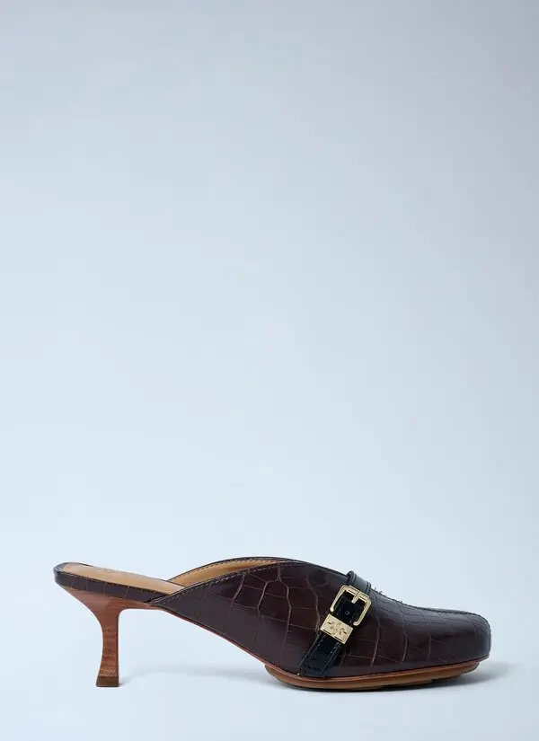 GANNI Sue Croc-embossed Heeled Mules - Brown
