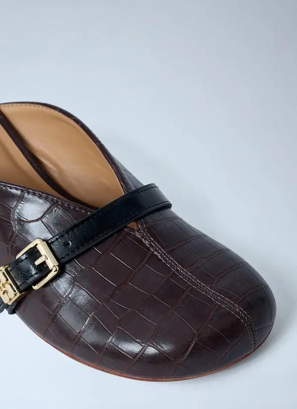 GANNI Sue Croc-embossed Heeled Mules - Brown
