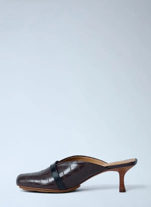 GANNI Sue Croc-embossed Heeled Mules - Brown
