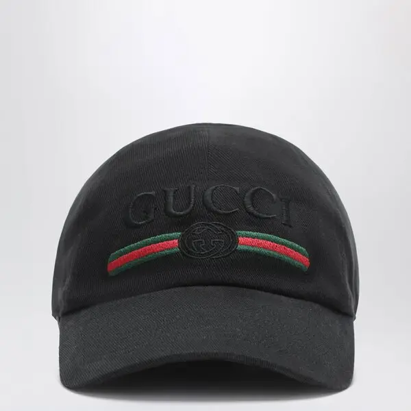Gucci Cotton Baseball Cap With Embroidered Logo - Black