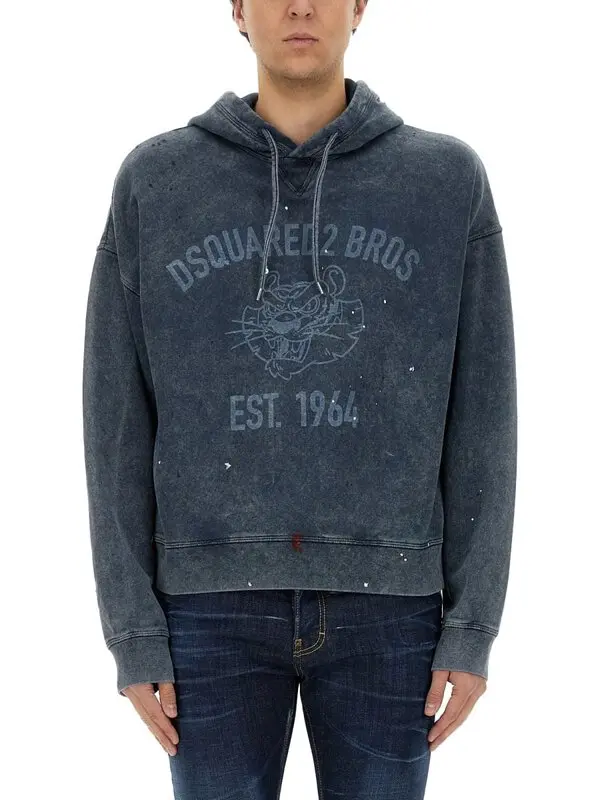 Dsquared2 Graphic Print Cotton Hoodie - Blue