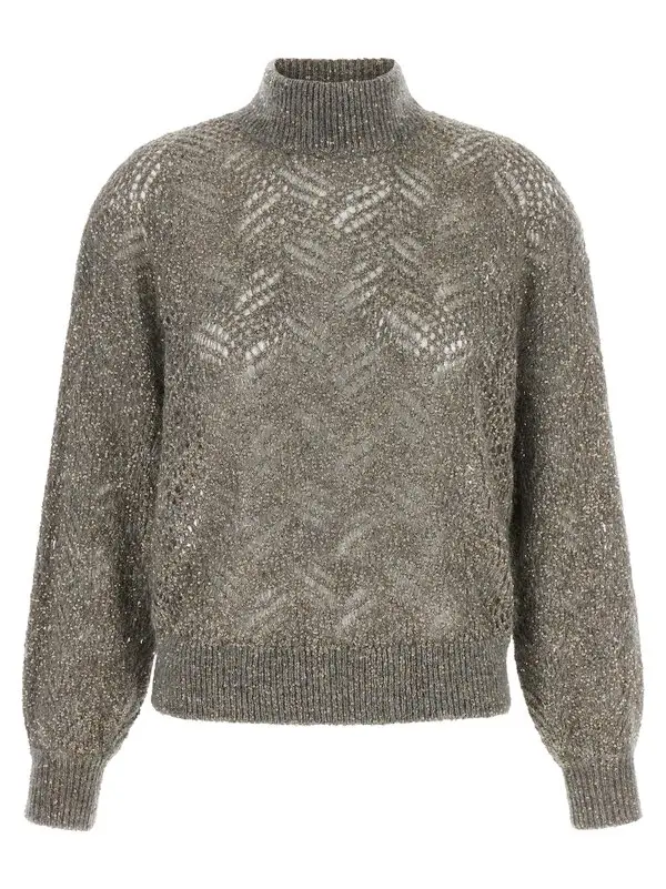 Brunello Cucinelli Dazzling Abstract Leaf' Sweater - Gray