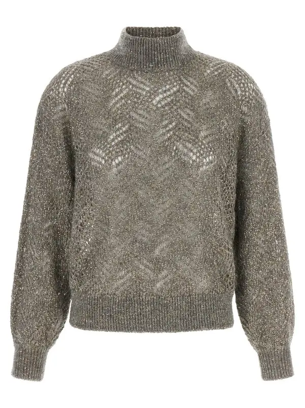 Brunello Cucinelli Dazzling Abstract Leaf Sweater - Gray