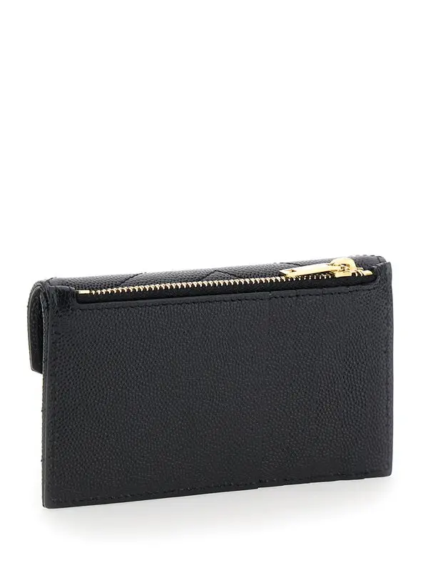 Saint Laurent Cassandre' Black Zip Card Case With Flap In Embossed Leather - Multicolor