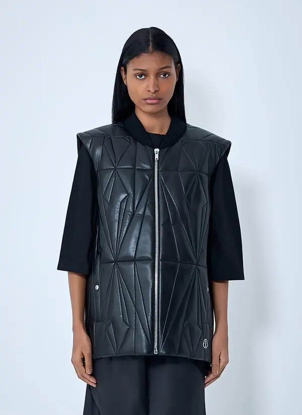 Moncler Rick Owens Geocamo Flight Leather Hooded Gilet - Black
